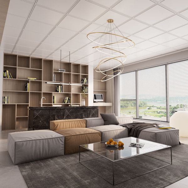 PMBM 11.8'' L x 11.8'' W Smooth Aluminum Drop-In Ceiling Tile with Metal Grid and L Angle for ...